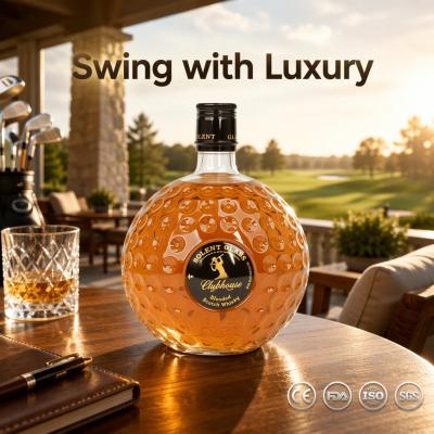 China Golf Ball Shaped Leakproof Glass Bottle With Dimpled Texture Sealing For Whiskey Decanter for sale