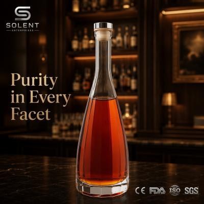 China Faceted Heavy Base Conical Glass Liquor Bottle With Leakproof Cork Sealing For Spirits for sale