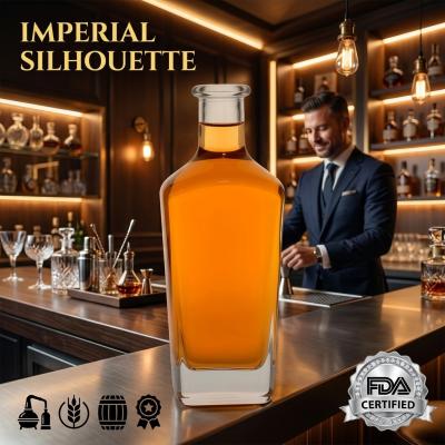 China Solent Luxury Tapered Rectangular Glass Liquor Bottle With Heavy Base High Flint Transparency For Spirits for sale
