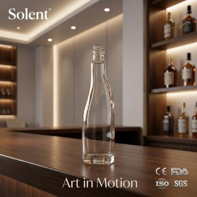 China Asymmetric Curved Neck 480ml Glass Liquor Bottle With Leakproof Sealing Solution For Spirits for sale