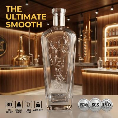 China Rectangular Embossed Glass Spirit Flask Lady Design For Vodka Gin for sale