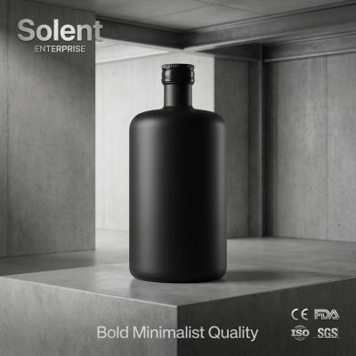 China Matte Black Cylindrical Glass Bottle With Leakproof Seal For Liquor Spirits for sale