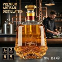 China Solent Luxury Glass Liquor Bottle With Faceted Base Crystal Stopper High Flint Transparency For Whiskey Brandy for sale