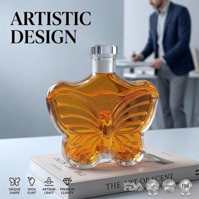 China Butterfly Shape Borosilicate Glass Liquor Bottle 200ml 300ml For Spirits Perfumes for sale