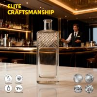 China 750ml Diamond Texture Square Glass Liquor Bottle For Whiskey Brandy Spirit Decanter for sale