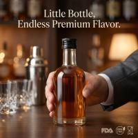 China 100ML Nordic Round Extra Flint Glass Spirit Bottle With Black Screw Cap For Whiskey Decanter for sale