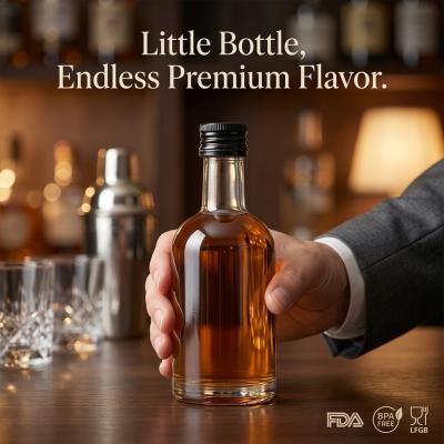 China 100ML Nordic Round Extra Flint Glass Spirit Bottle With Black Screw Cap For Whiskey Decanter for sale
