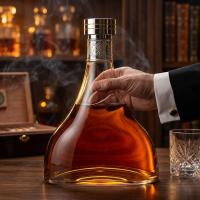 China 750ml Luxury Liquor Glass Decanter Bottle With Metallic Neck Cap Heavy Bottom for sale