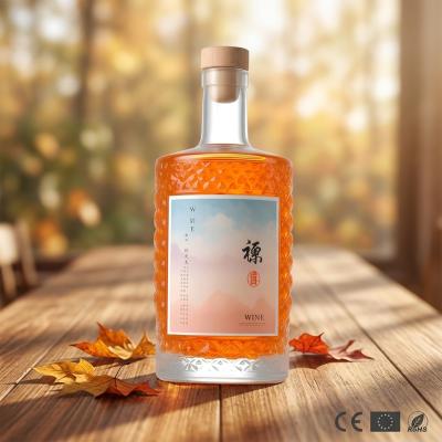 China 500ml Vintage Bubble Glass Liquor Bottle With Embossed Pointed Stud For Spirits Flask for sale