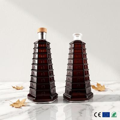 China Spirits Custom Glass Bottles Pagoda Shaped Tower Design Liquor Bottle With Strong Sealing for sale