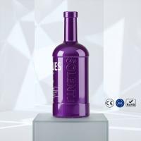China 750ml Purple Matte Glass Liquor Bottle With Metallic Finish For Luxury Spirits for sale