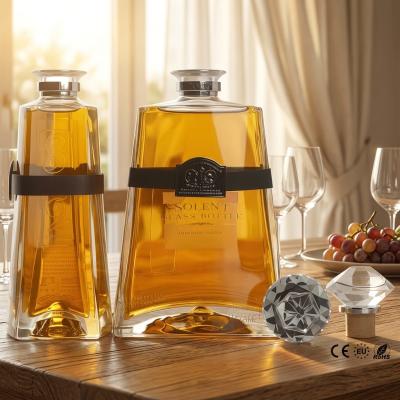 China Spirits Trapezoidal Liquor Glass Bottle Decanter With Crystal Stopper for sale