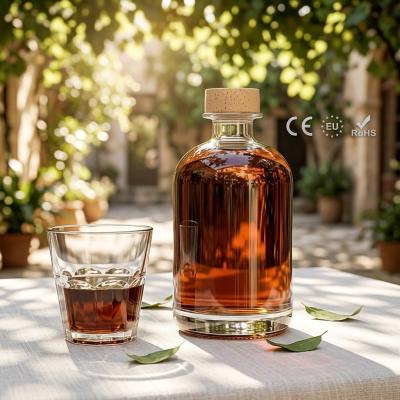 China Matte Black Glass 500ml Liquor Bottle With Wood Stopper For Whiskey Cold Brew Coffee for sale