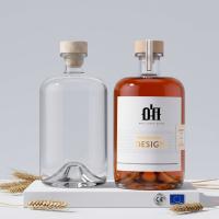 China High Flint Nordic Spirit Glass Bottle 750ml Round Whiskey Bottle With Wood Cork Massive Base for sale