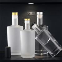 China Custom 750ml Frosted Clear Glass Bottle With Heavy Base T Top Stopper For Vodka Gin Whisky for sale