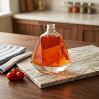China Custom Polyhedral Shape Glass Liquor Bottle With Cork Stopper Custom Printing For Spirits for sale
