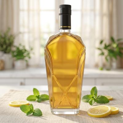 China Custom Heavy Base Design Quality Glass Liquor Bottle Cork Sealed For Whisky Vodka Rum for sale