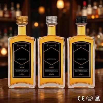China 50ml Square Glass Liquor Bottle With Screw Cap For Whiskey Vodka Rum Brandy Packaging for sale