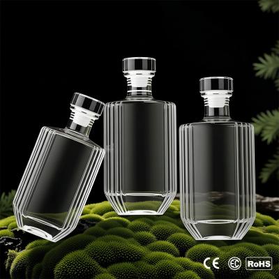China High Flint Super Clear Round Glass Liquor Bottle With Cork Stopper For Vodka Tequila Gin Rum 375ml 500ml 1000ml for sale