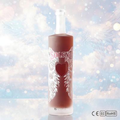 China 750ml Frosted Angel Wings Glass Spirit Bottle With Silk Screen Printing For Vodka Gin Packaging for sale