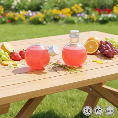 China 180ml Spherical Beverage Glass Bottle For Juice Packaging With Silver Aluminum Screw Cap for sale