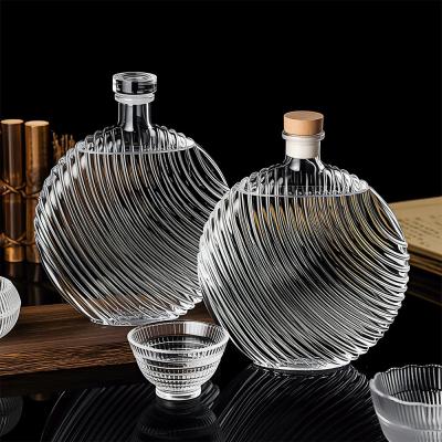 China 500ml Glass Liquor Bottle Super Flint Glass Decanter With Wood T Top Cork For Whiskey Bourbon for sale