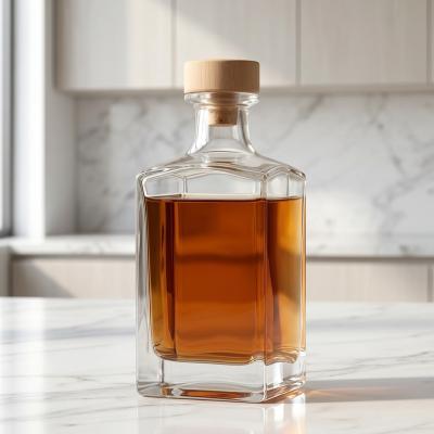 China Square Borosilicate Custom Glass Bottles 500ml 700ml Liquor Spirit Container for sale
