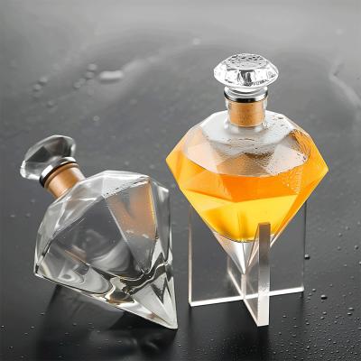 China Diamond Shape Glass Liquor Bottle With Crystal Clear Glass Custom Logo Option For Whiskey Vodka Rum Gin Spirits Container for sale