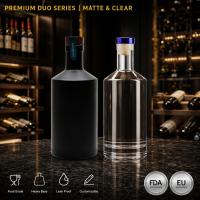China 750ml Matte Black Liquor Glass Bottle With Heavy Base T Cork For Spirits for sale