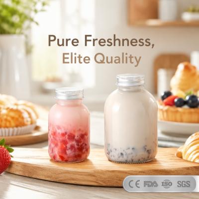 China Round Chubby Glass Milk Bottle with Leakproof Sealing Solution Borosilicate Glass for Custom Labeling for sale