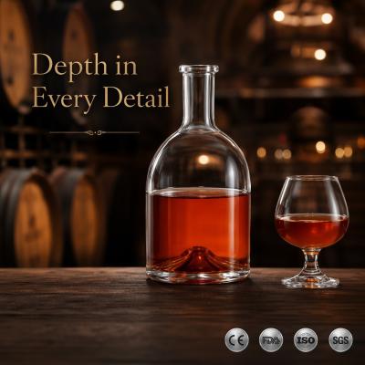 China Heavy Punt Base Borosilicate Glass Liquor Bottle With Cork Sealing For Spirits for sale