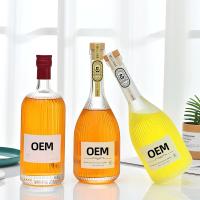 China 500ml Clear Glass Liquor Bottle With Vertical Stripe Design Cork Stopper For Whiskey Vodka Gin Rum Tequila Spirits for sale
