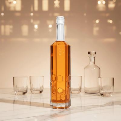 China 500ml Hexagon Design Borosilicate Glass Liquor Bottle With Heavy Base for sale