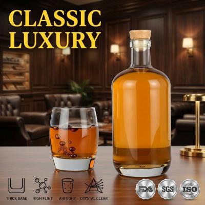 China 100ml - 1000ml Round Liquor Glass Bottle High Flint Transparency For Whisky Rum Gin Tequila for sale