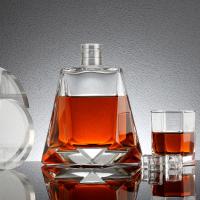 China Custom 500ml Transparent Glass Liquor Bottle With Stopper For Tequila Brandy Spirits Flat Shape for sale