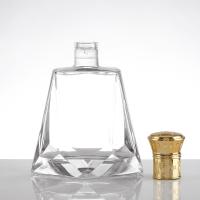 China Custom 500ml Transparent Glass Liquor Bottle With Stopper For Tequila Brandy Spirits Flat Shape for sale