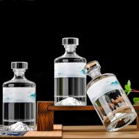 China Mountain Base 500ml Custom Glass Bottles Luxury Liquor Bottle With Cork Sealing Whiskey Vodka Rum for sale