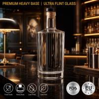 China 750ml Clear Round Liquor Glass Bottle With Cork Pump Sprayer For Spirits Whiskey for sale