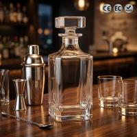 China 750ml Square Whiskey Bottle With Cork Sealed Heavy Base Clear Glass For Luxury Liquor Packaging for sale