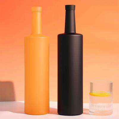 China Matte Black Custom Glass Bottles With Cork Stopper Vodka Whiskey Spirits Liquor Bottle for sale