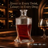China Twisted Square Whiskey Decanter Glass Liquor Flask With Heavy Bottom Crystal Cap for sale