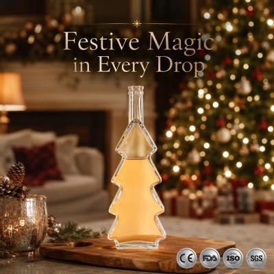 China Christmas Tree Shaped Leakproof Glass Bottle With 3D Pine Tree Design Sealing Solution For Liquor Storage for sale