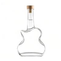 China Custom Guitar Shaped Luxury Crystal Glass Bottle With Wooden Cork For Vodka Whisky Rum Brandy Spirits for sale
