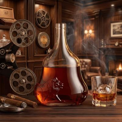 China Lion Head Embossed Glass Liquor Bottle With High Flint Transparency Precision Relief Molding For Spirits for sale