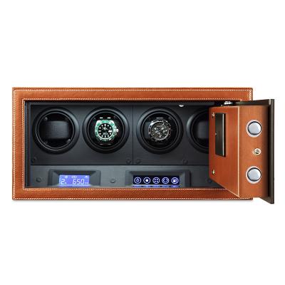 China Classic Elegant Vintage Luxury Leather Key Open Mabuchi Automatic Motor Safety Watch Winder With LED Light Fit 4 Watches for sale