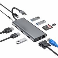 China 11 In 1 Type-C Hub Multiport Dock Station With USB3.0 PD SD/TF 4K HDMI VGA RJ45 Adapter for sale