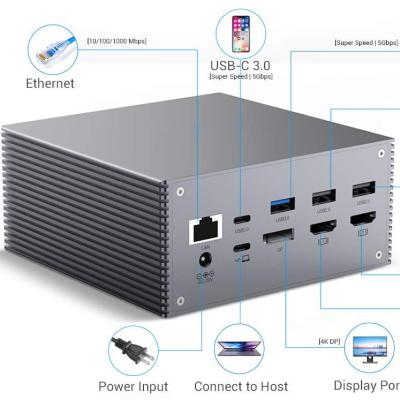 China 12-in-1 Gray Alumilum USB C Docking Station For Windows MacOS And Linux - 4K 60Hz Display Resolution for sale