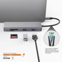 China 11 in 1 aluminum Silver USB C Hub with 3.5mm Audio Jack SD Card Reader for Mac laptop for sale
