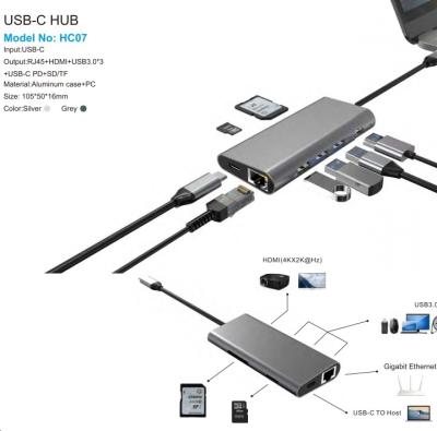 China 7 IN 1 portable USB C Docking Station HUB With 4K Display HDMI RJ45 for macbook for sale