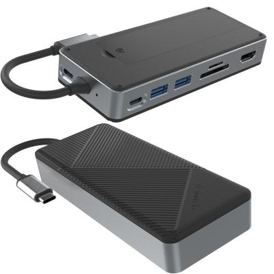 China 8-in-1 dual USB C Docking Station hub Fits M.2 NVMe/SATA SSD with diaplaylink and cooling fans for sale